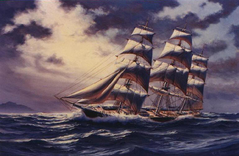 Oil Painting of Clipper Ship Comet on the High Seas by Richard Moore
